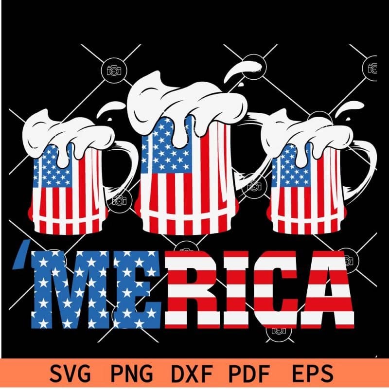 Merica Beer Glasses with foam SVG, 4th July Beer SVG, Independence Day ...