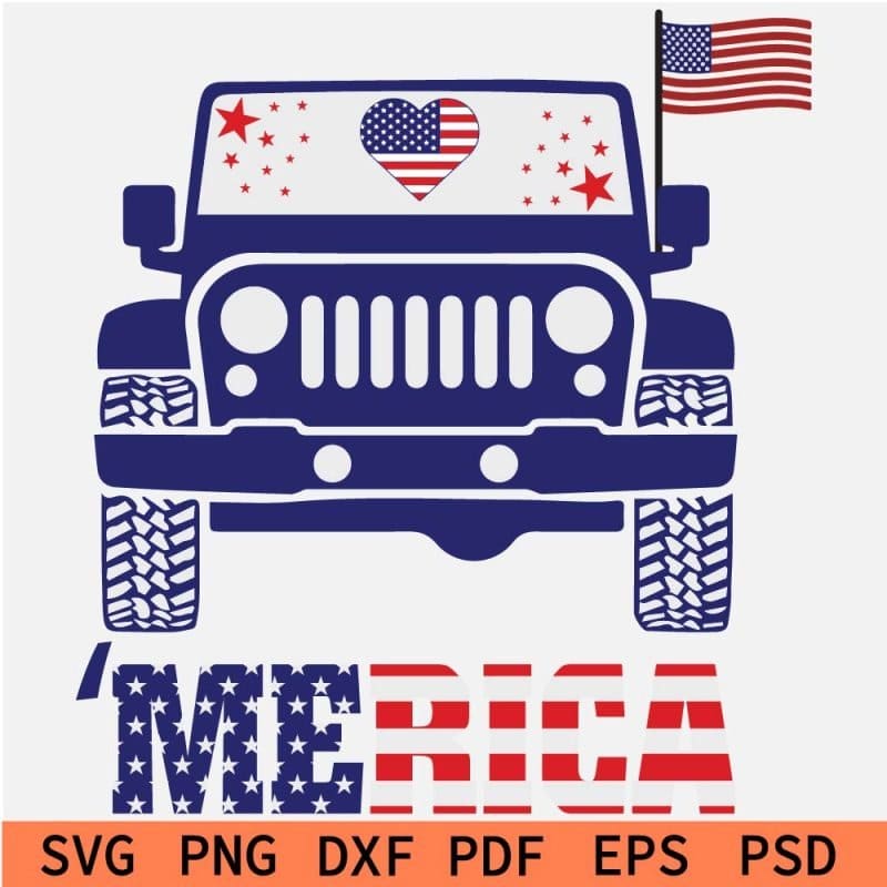 Merica Patriotic Jeep SVG, 4th July Jeep SVG, Independence Day Jeep ...