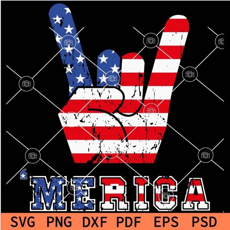 Merica Patriotic Rock N Roll Hand Sign SVG, 4th July Rock N Roll Hand ...
