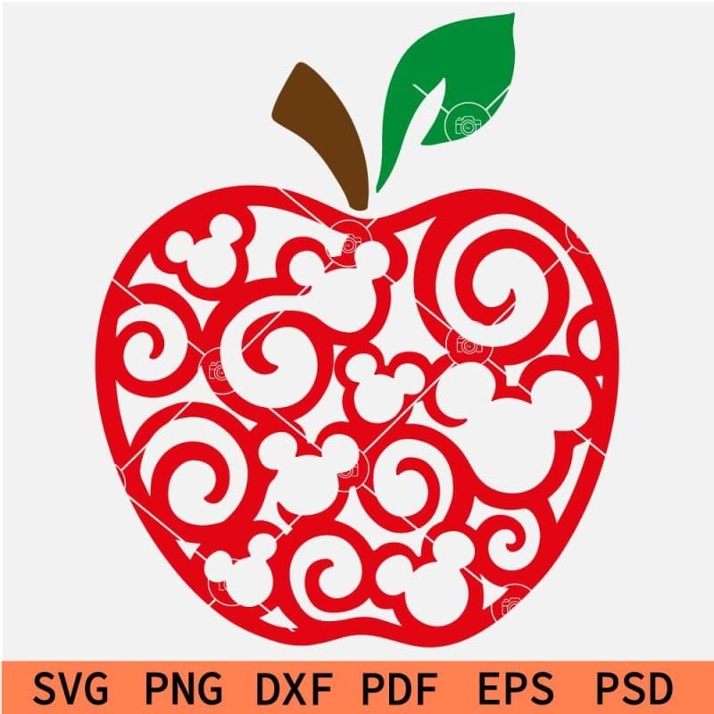 Mickey Apple SVG, Disney Apple Mandala SVG, Mickey Mouse head inside ...