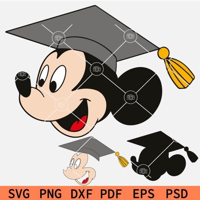 Mickey Mouse Head with Graduation Hat SVG, Disney graduation layered svg