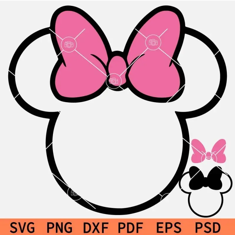 Minnie Mouse Head Outline SVG, Minnie Mouse With Pink Bow SVG
