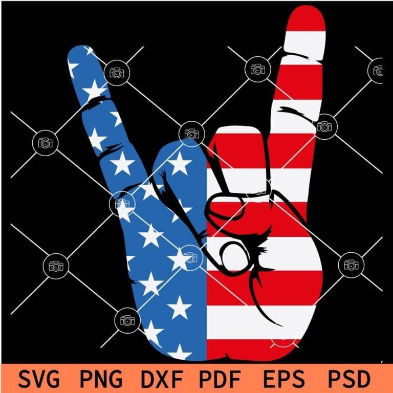 Rock N Roll Hand Sign in USA Flag SVG, Patriotic Rock On Hand Sign SVG