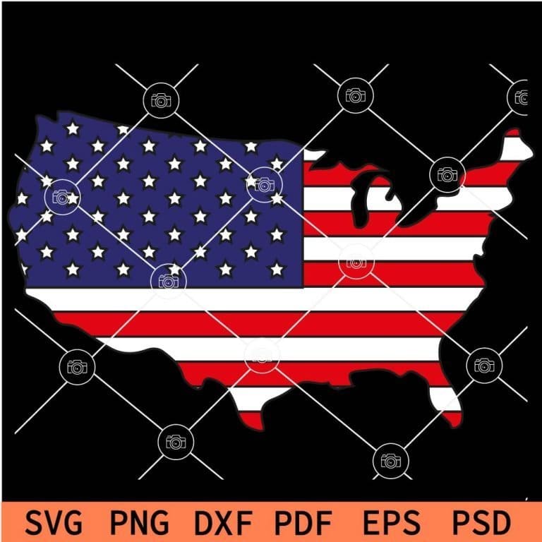 American Map in USA Flag SVG, 4th July Map SVG, Patriotism Map SVG