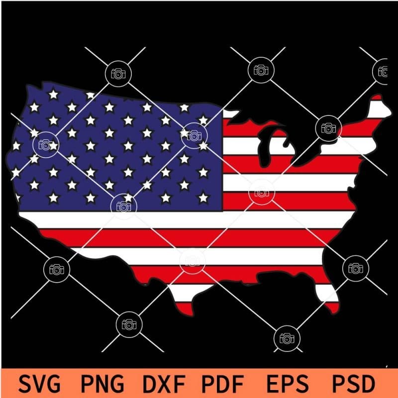 American Map in USA Flag SVG, 4th July Map SVG, Patriotism Map SVG
