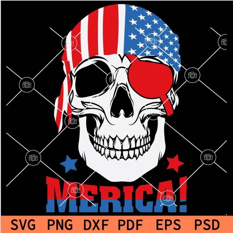 Merica Independence Day Skull SVG, America Born Day Skull SVG, Merica ...