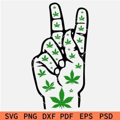 Peace Sign Hand Marijuana SVG, Peace Sign Hand with Weed leaf SVG
