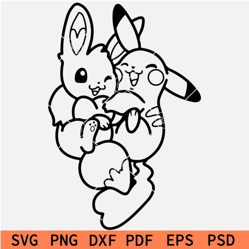 Pokemon outline SVG, anime Cut Files SVG, Pokemon Hugging SVG
