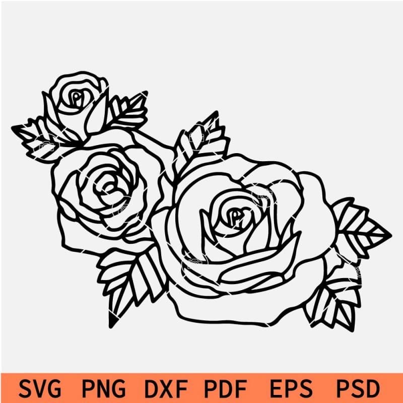 Rose bundle Outline Svg, Bundle of Rose Flower SVG, Rose flower Bundle ...