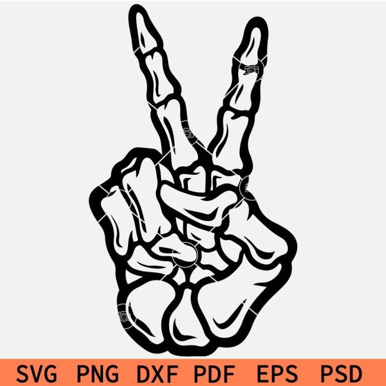 Skeleton Hand Peace Symbol Sketch SVG, Skeleton Peace Sign Line art Svg ...