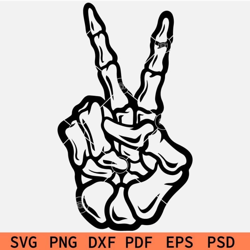 Skeleton Hand Peace Symbol Sketch SVG, Skeleton Peace Sign Line art Svg ...