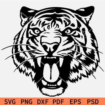 Roaring Tiger Head Clipart SVG, Cat Head SVG, Aggressive Tiger SVG