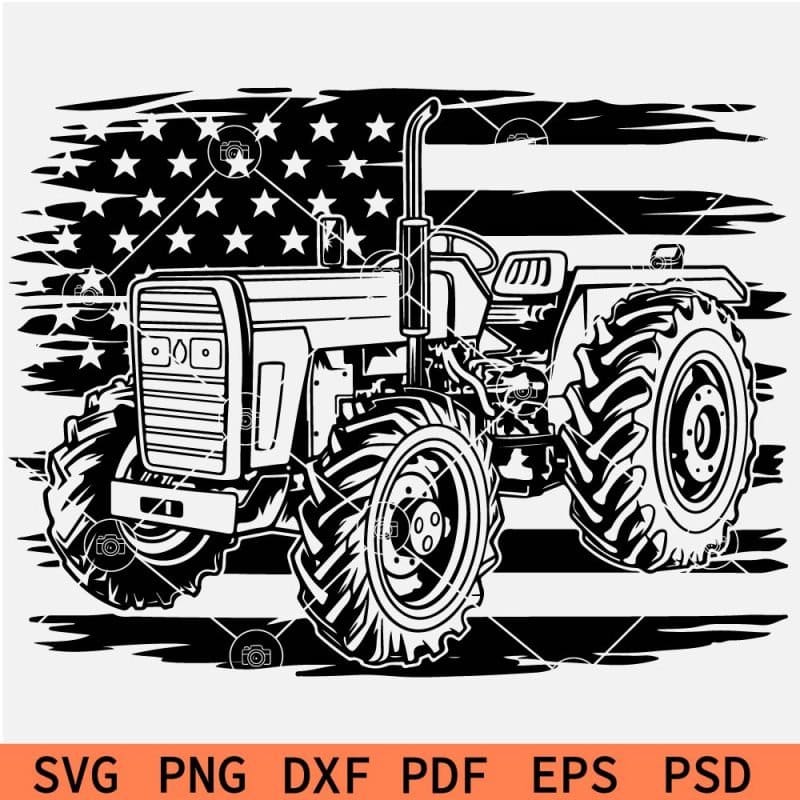 Distressed US Flag Farm Tractor Svg, Tractor inside Rugged US Flag Svg