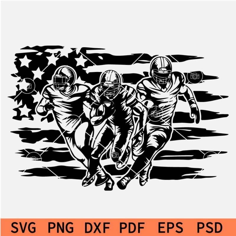 Distressed US Flag Football Players in Action SVG