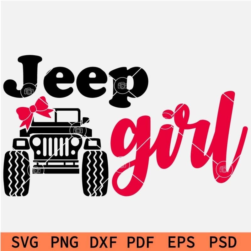 Jeep girl with red bow SVG, Girl Jeep Wrangler SVG