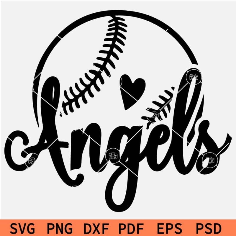 Angels baseball Ball outline svg, Team Angels Baseball Heart SVG