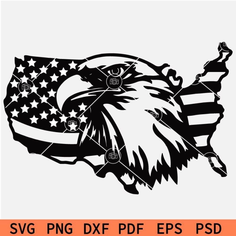 Eagle head inside Patriotic US Map, US Flag and Eagle Head Inside ...