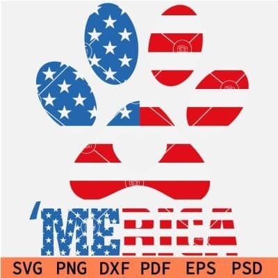 Merica Patriotic Paw SVG, USA Flag Paw Merica SVG, 4th July Paw Merica SVG