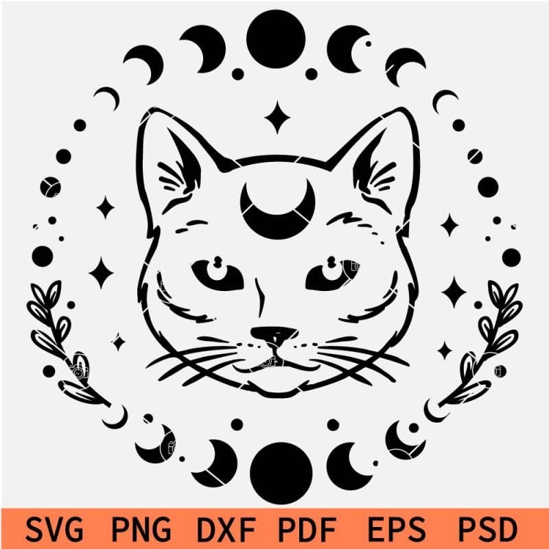 Mystical Cat Moon SVG, Celestial Cat with Moon SVG, Magical Cat SVG