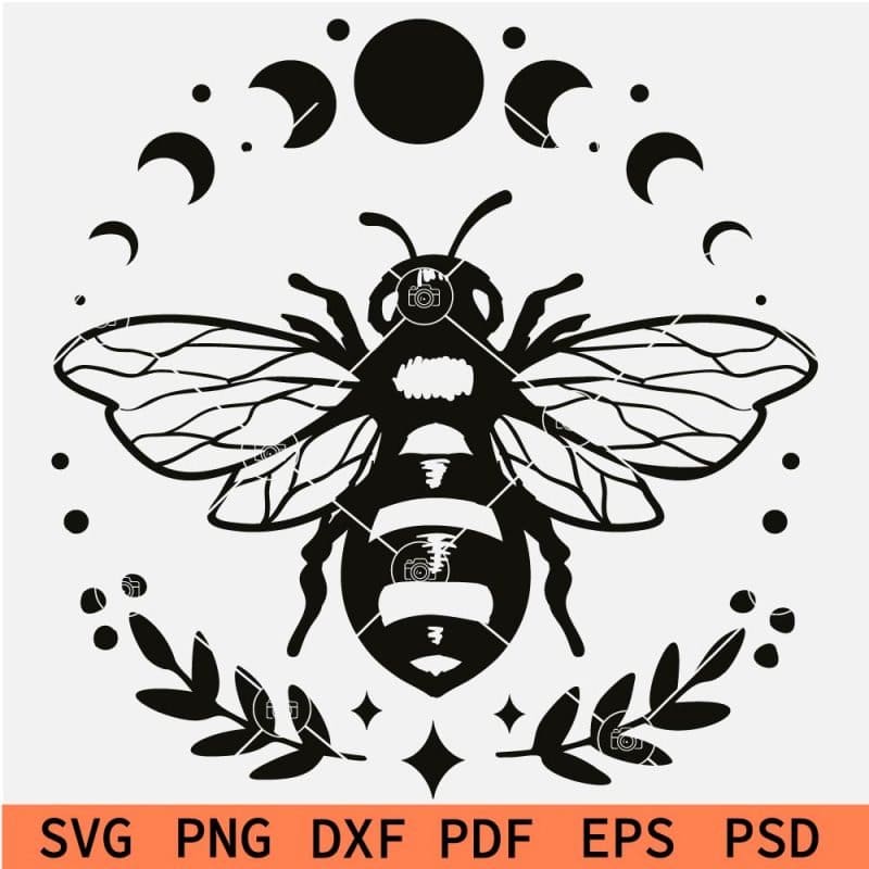 Mystical Bee and Moon SVG, Magical Bee Moon SVG, Celestial Bee SVG