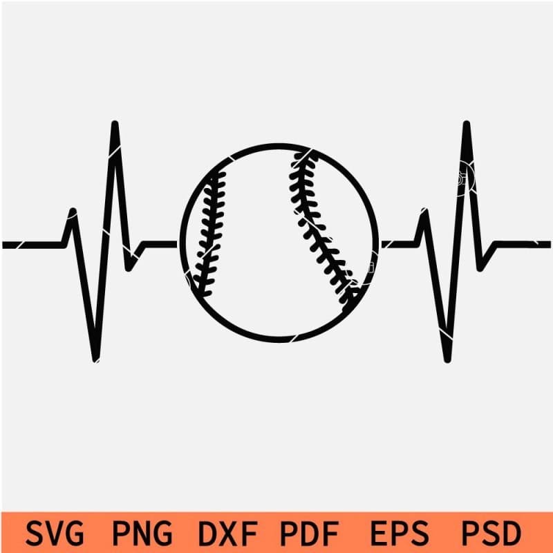 Outline Baseball Heartbeat SVG, Baseball Ball Heart Rate SVG
