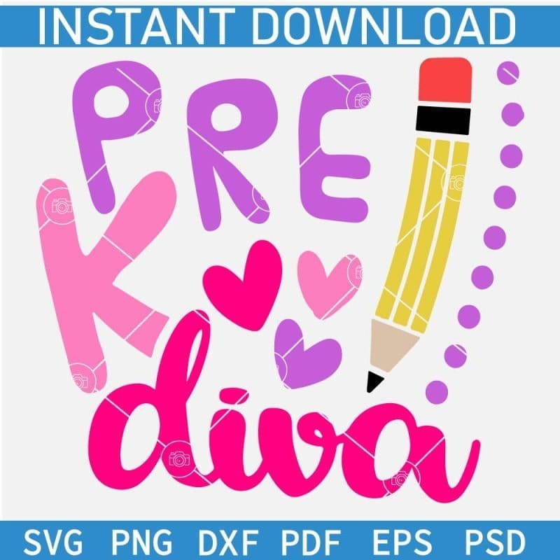 Pre K Diva Pencil heart Symbols SVG, Pre Kindergarten Diva SVG