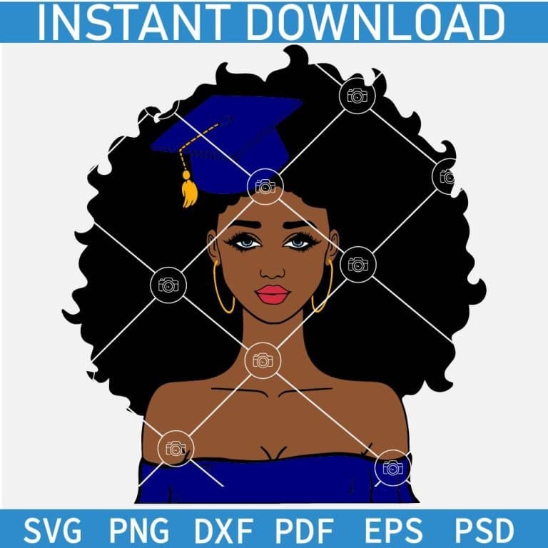 Afro woman with Graduation Hat SVG, Beautiful Afro Girl with Graduation ...