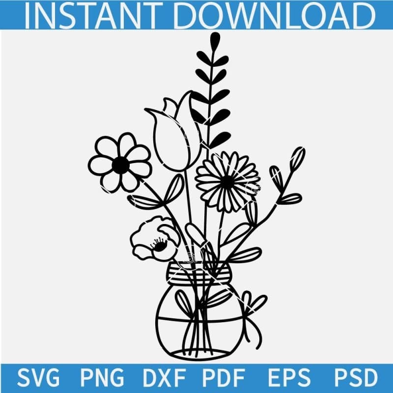 Flower on Cup Vase SVG, Wild Flower on Vase SVG, Flowers in coffee cup SVG