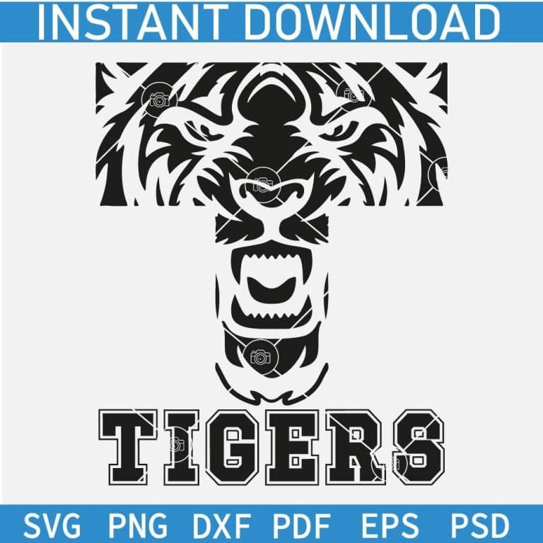 Tiger Head inside Letter T SVG, Tigers In Letter T SVG, Detroit Tigers SVG