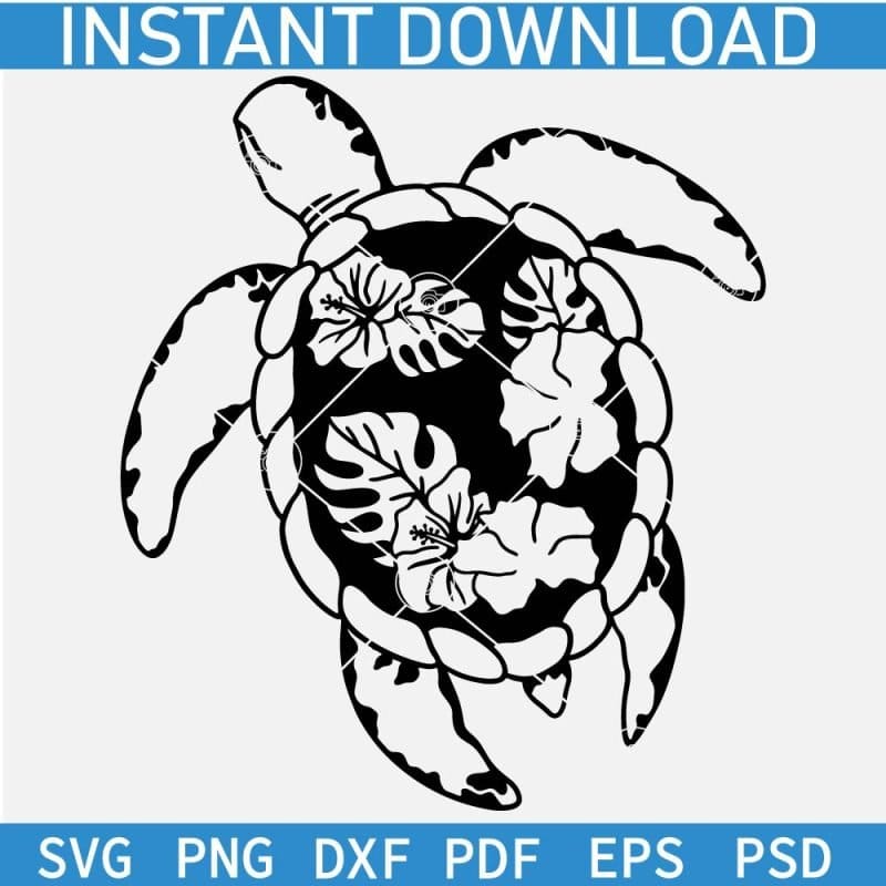 Turtle Flowers SVG, Sea Turtle Floral SVG, Turtle Icon SVG