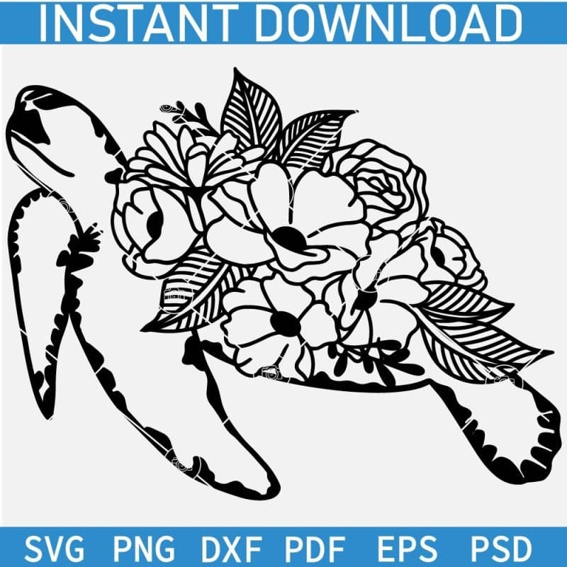 Rose Flower Turtle SVG, Turtle with Rose flower SVG, Turtle Flowers SVG