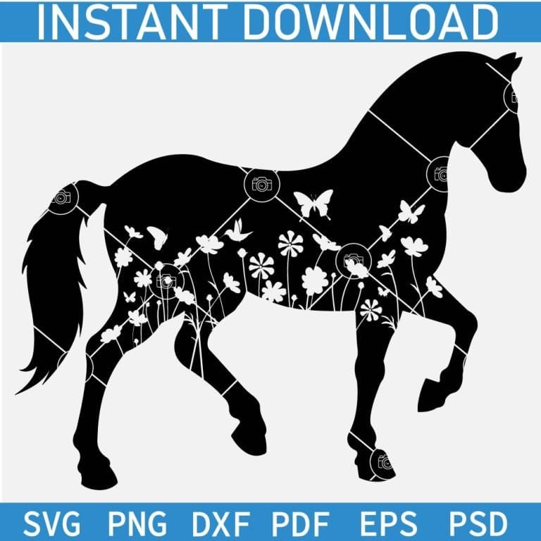 Floral Horse Head Outline SVG, Horse Head Flowers SVG