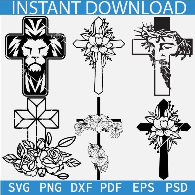 Jesus Cross Flowers SVG, Floral Cross SVG, Christianity SVG