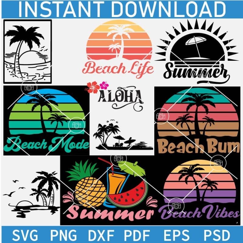 Beach Life Bundle SVG, Summer Bundle SVG, Vintage Circle Beach life ...
