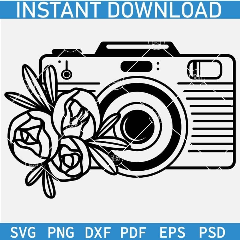Floral Camera SVG, Camera Flowers SVG, Camera with Flowers SVG