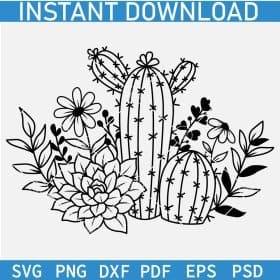 Cactus Line Art SVG, Cactus Outline SVG, Cactus Vector SVG