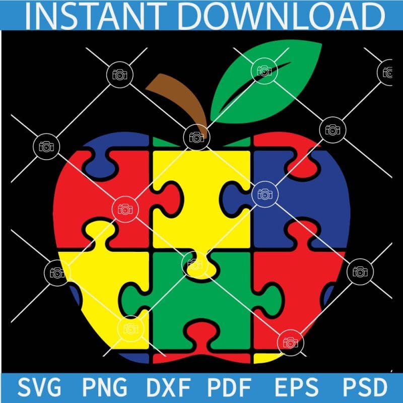 Autism Puzzle Inside Apple SVG, Apple Autism Puzzle Colored SVG, Apple ...