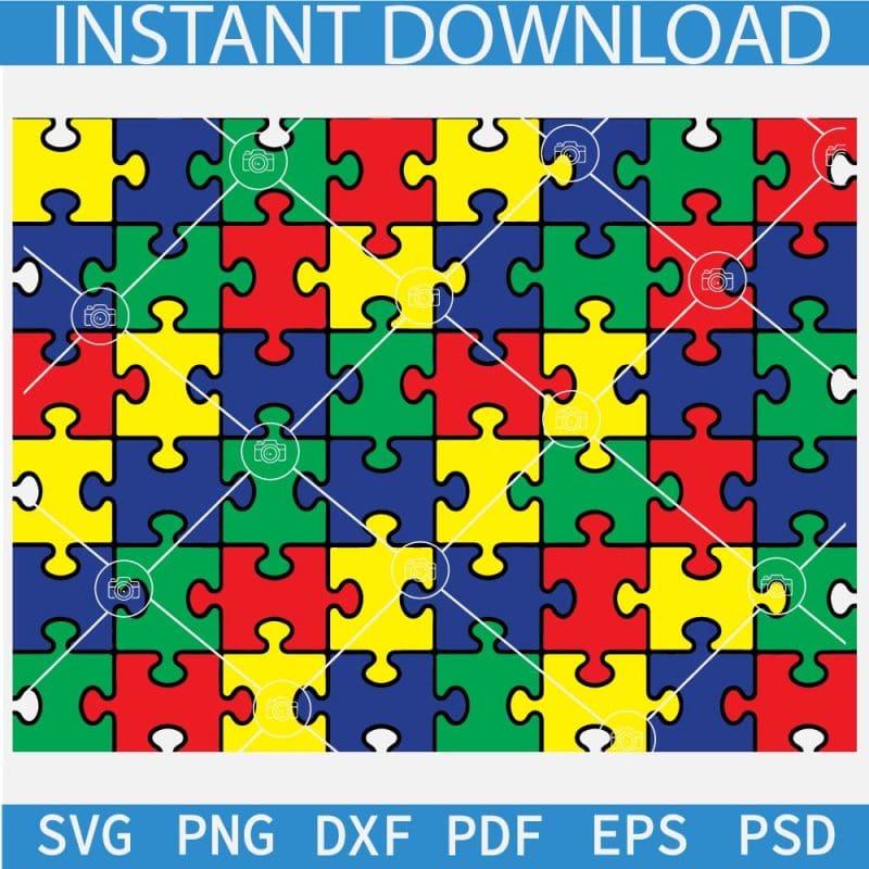 Autism Puzzle Checkerboard SVG, Autism Puzzle colored SVG, Autism ...