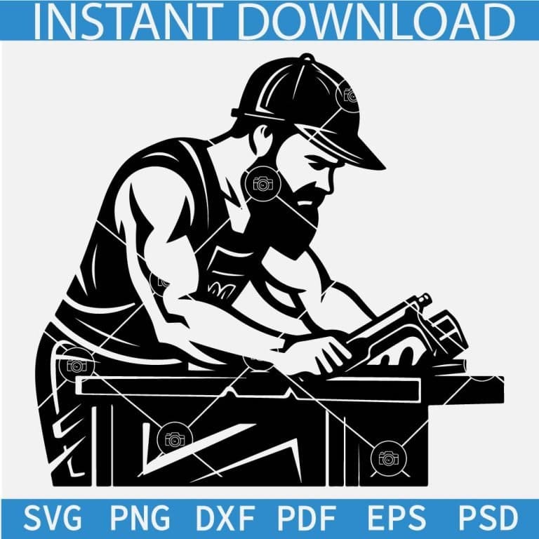 Builder Svg, Woodworking Silhouette SVG, Carpenter Vector Image Clipart, Construction Worker SVG