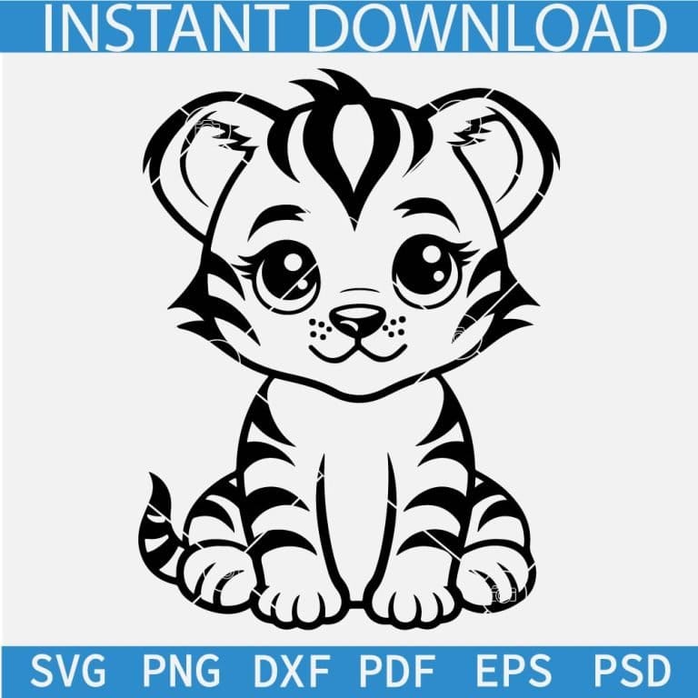 Black Baby Tiger sitting SVG, Cartoon Baby Tiger Sitting Svg