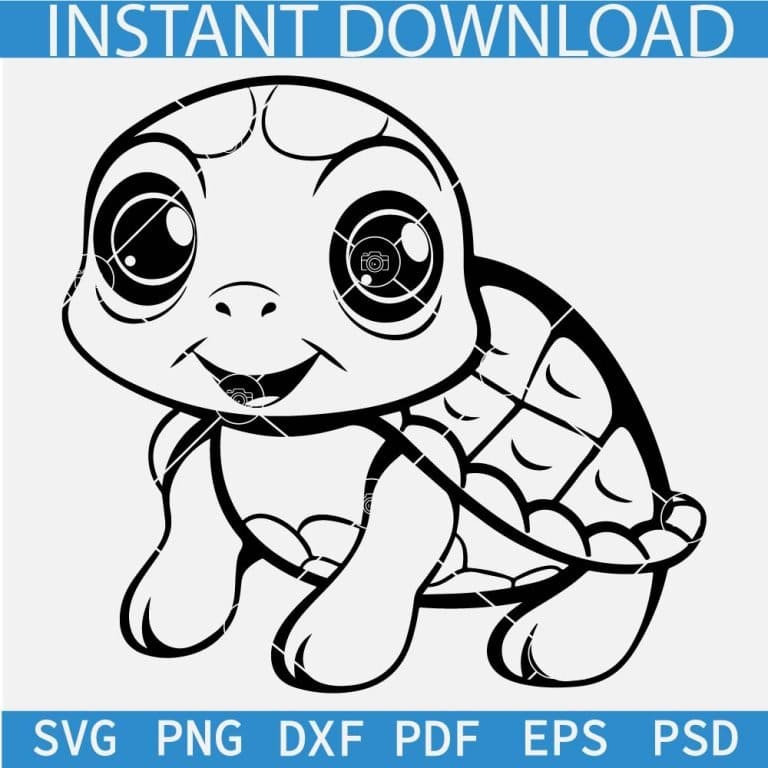Cute Baby Turtle Line art Svg, Baby Turtle Kids Coloring Page SVG, Baby ...