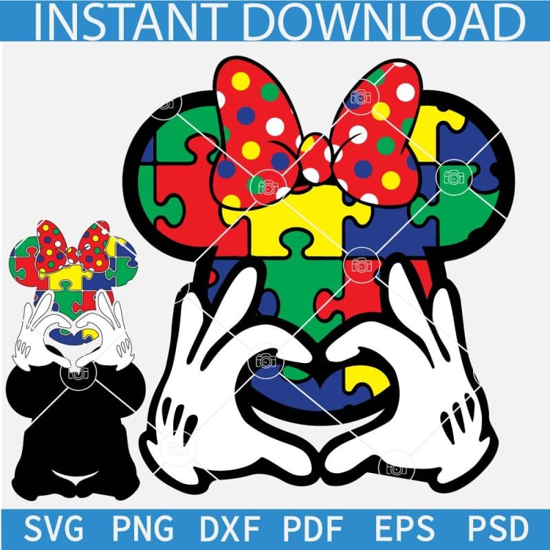Disney Autism Awareness Puzzle SVG, Autism Puzzle Inside Minnie head ...