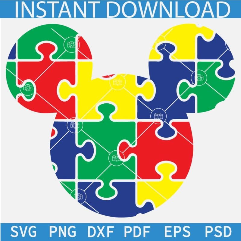 Disney Autism Puzzle Colored SVG, Autism Puzzle Inside Mickey Head SVG