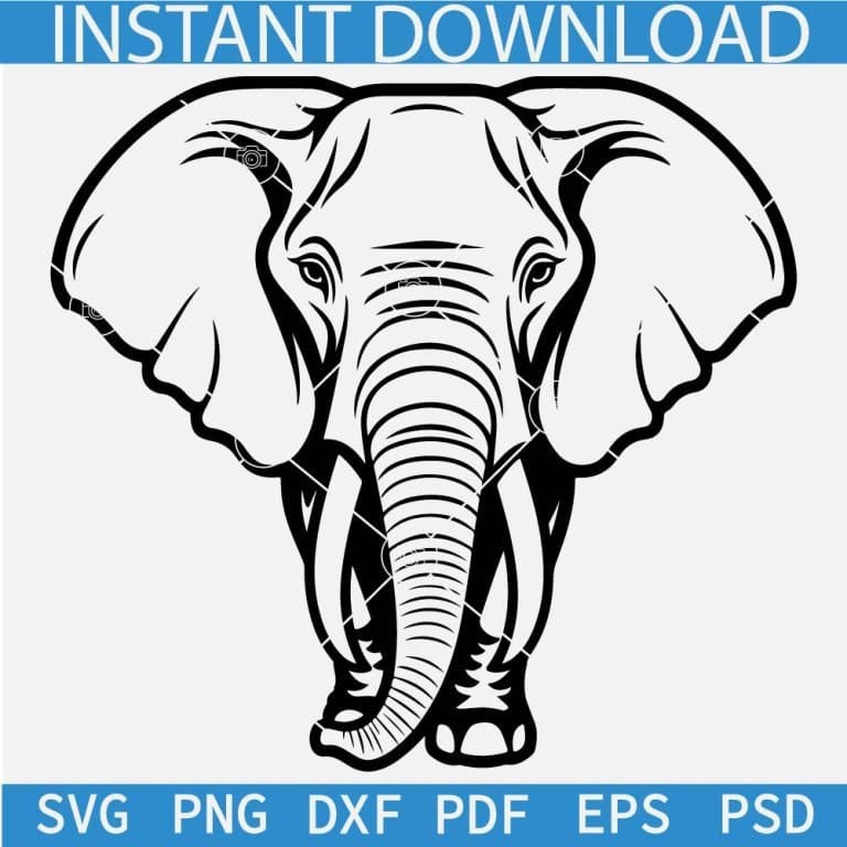 Huge Elephant Vector Svg, Front elephant Silhouette SVG, Elephant Front ...