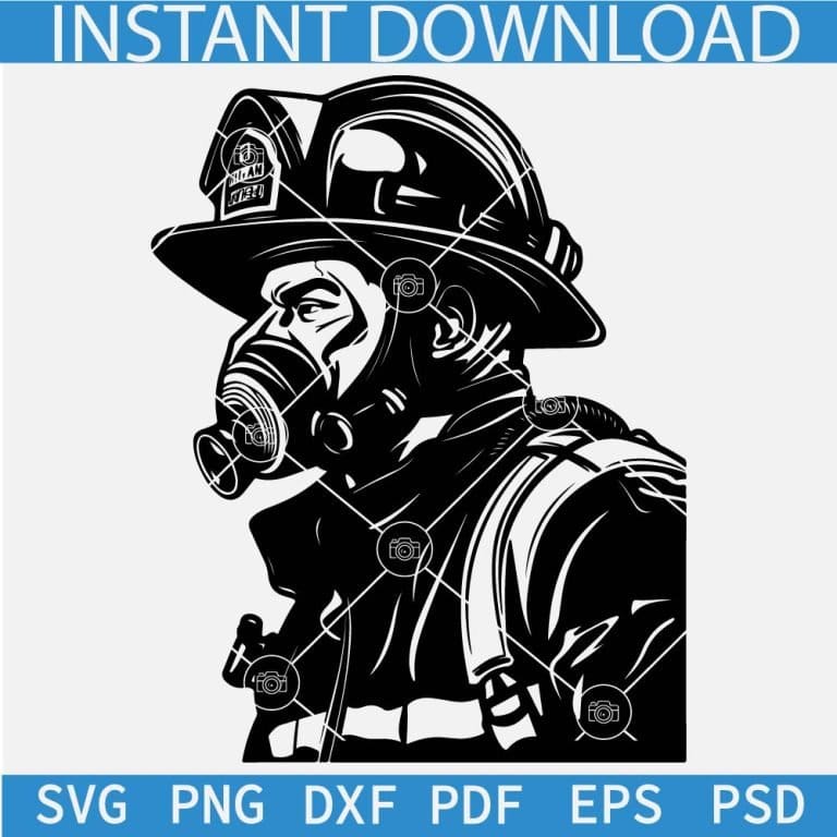Fireman with Helmet and Gas Mask SVG, Firefighter with gear SVG ...