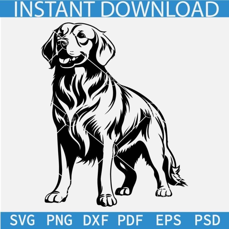 Standing Golden Retriever SVG, Golden Retriever Dog Breed Stencil SVG