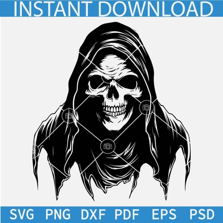 Grim Reaper Head Smiling Svg, Laughing Grim reaper logo Vector