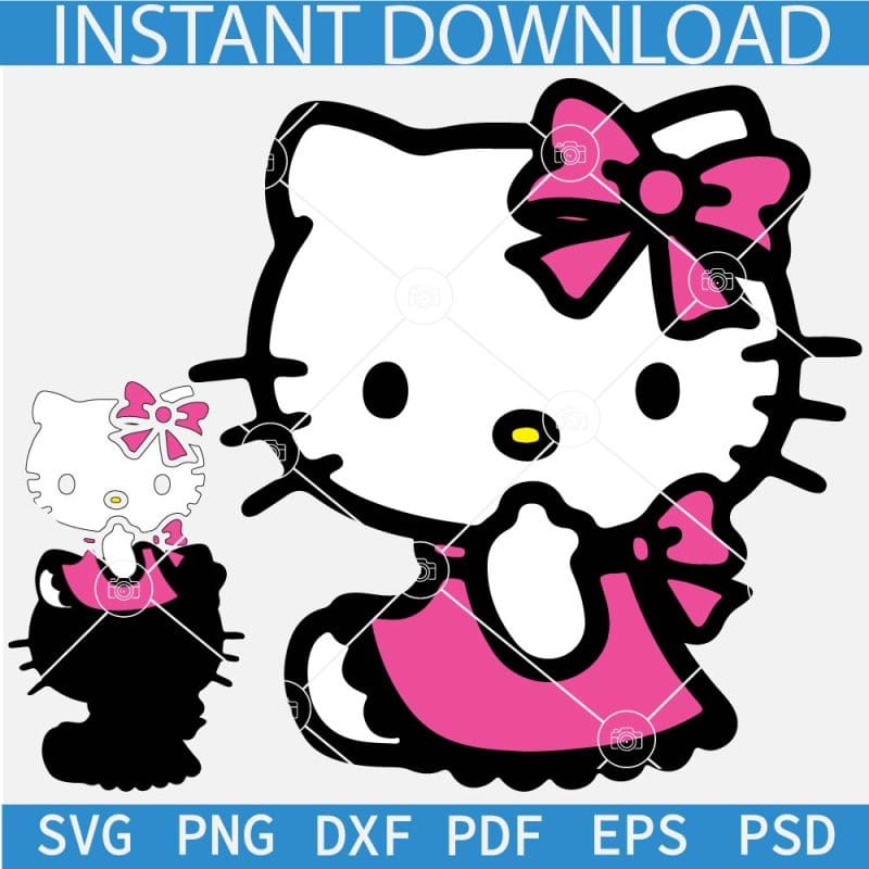 Hello Kitty with Pink Dress and Bow SVG, Valentine Kitten SVG, Girl ...