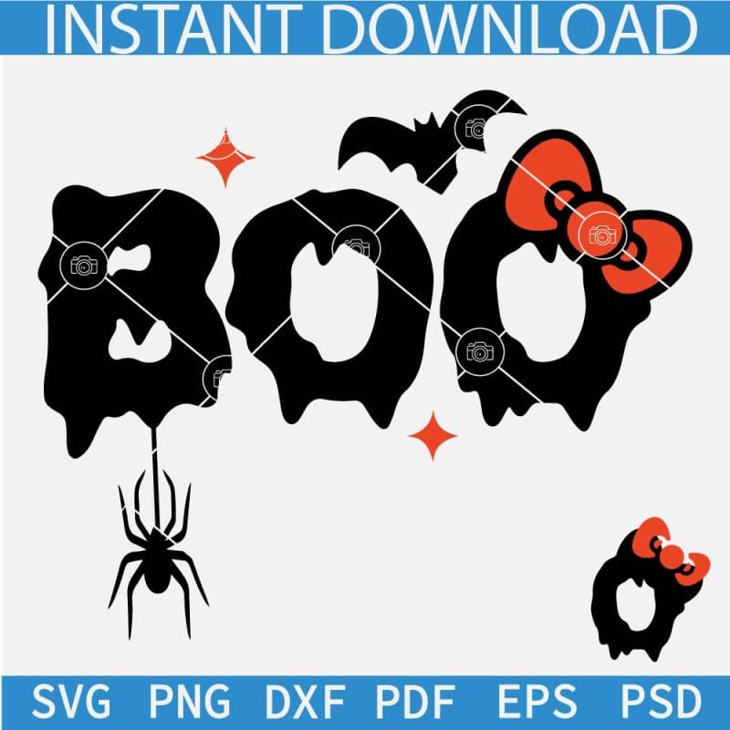 Halloween Boo Bat and Spider SVG, Boo with Bow and Spider SVG, Boo ...