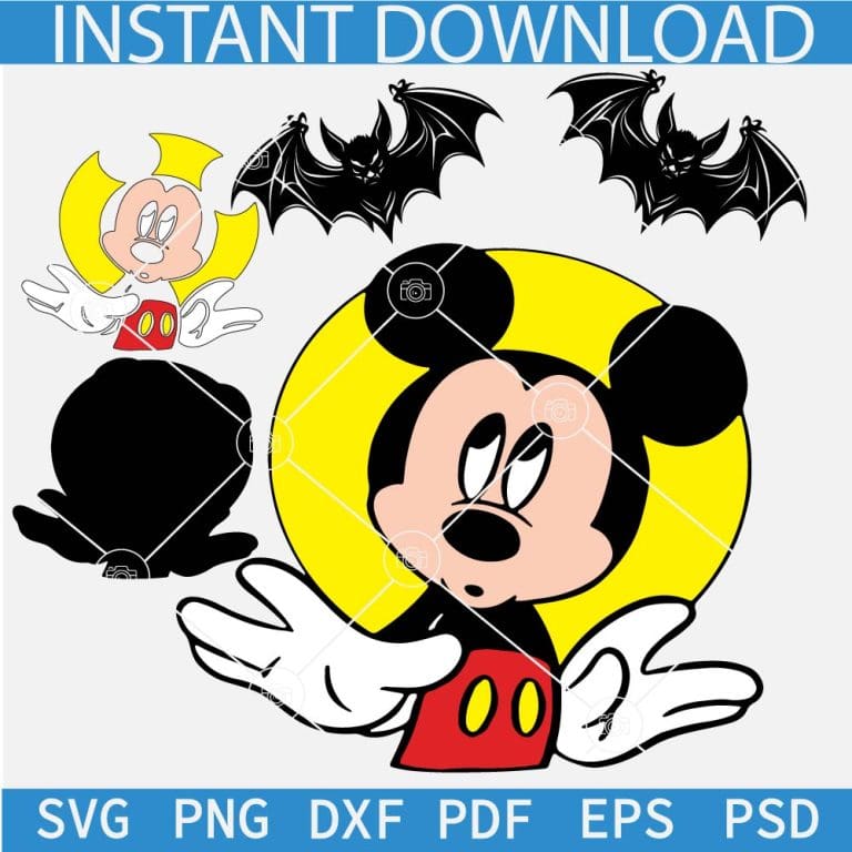 Halloween Mickey with 2 bats SVG, Layered Mickey Mouse and Horror Bats SVG